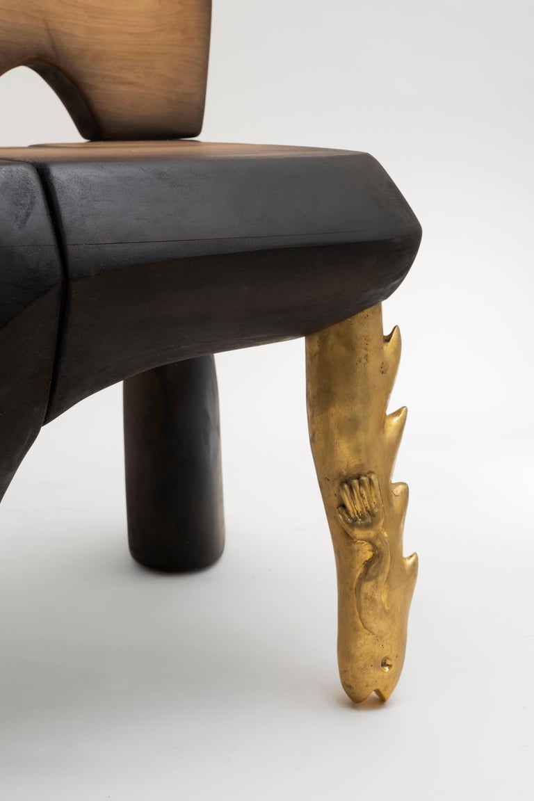 Carved Wood and Bronze Sculptural Chair by Ryan Decker For Sale at 1stDibs
