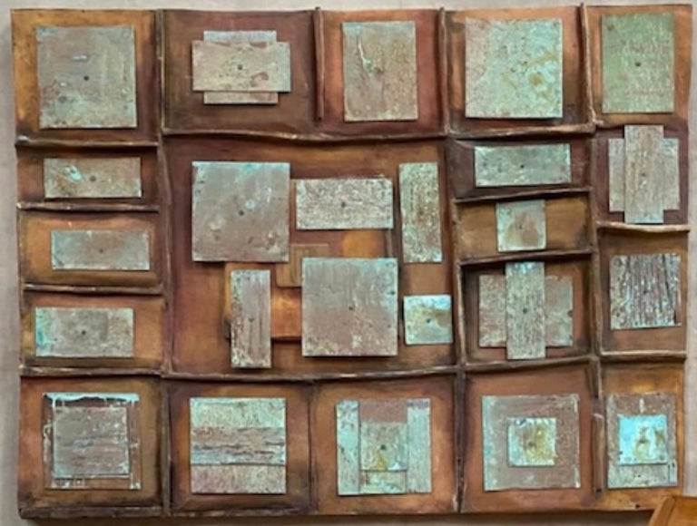 Carved Wood and Copper Art Panel For Sale at 1stDibs