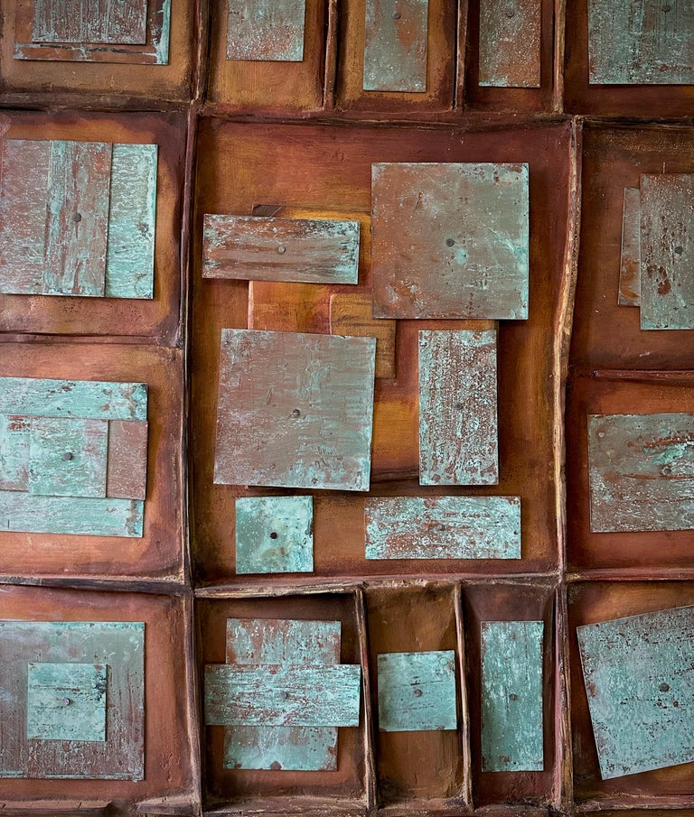 Carved Wood and Copper Art Panel For Sale at 1stDibs
