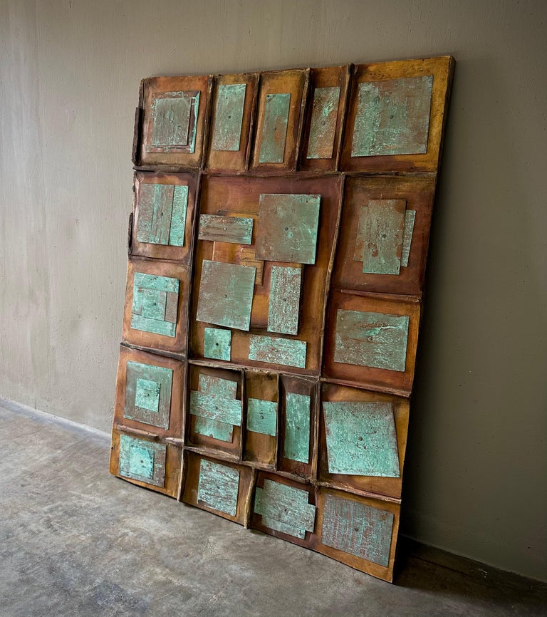Carved Wood and Copper Art Panel For Sale at 1stDibs