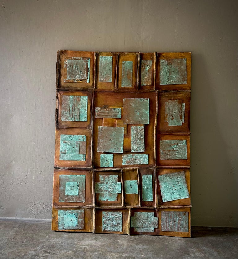Carved Wood and Copper Art Panel For Sale at 1stDibs
