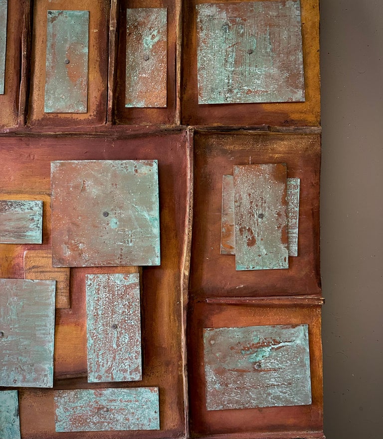 Carved Wood and Copper Art Panel For Sale at 1stDibs