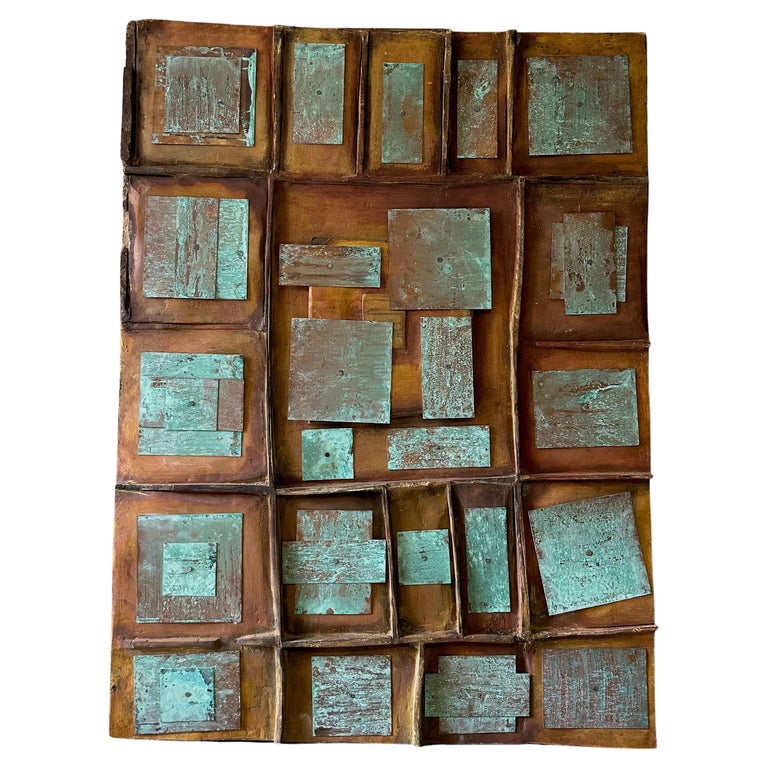 Carved Wood and Copper Art Panel For Sale at 1stDibs