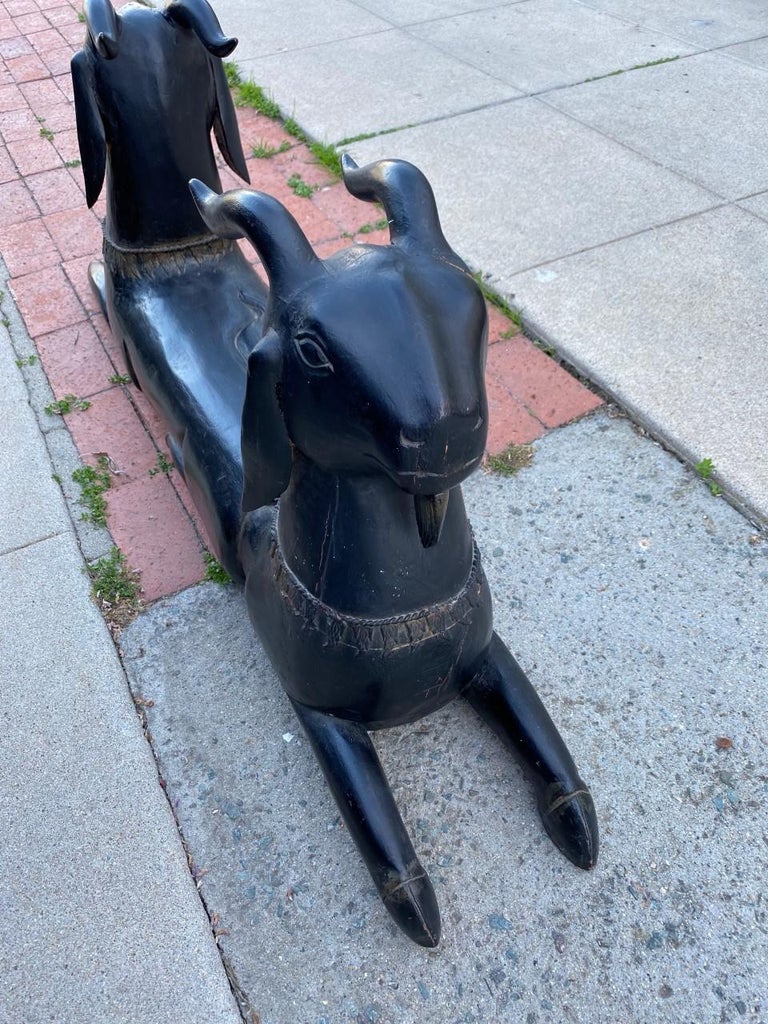 Carved Wood Double Ram Head and Double Goat Head Sculptures For Sale at ...
