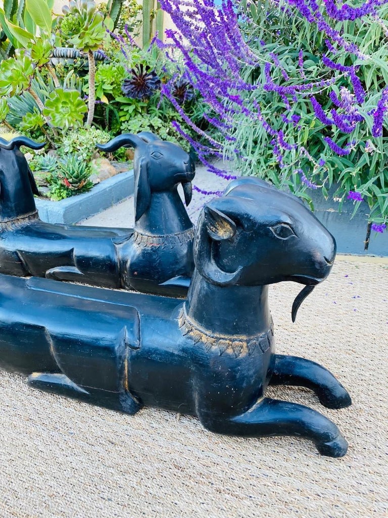 Carved Wood Double Ram Head and Double Goat Head Sculptures For Sale at ...