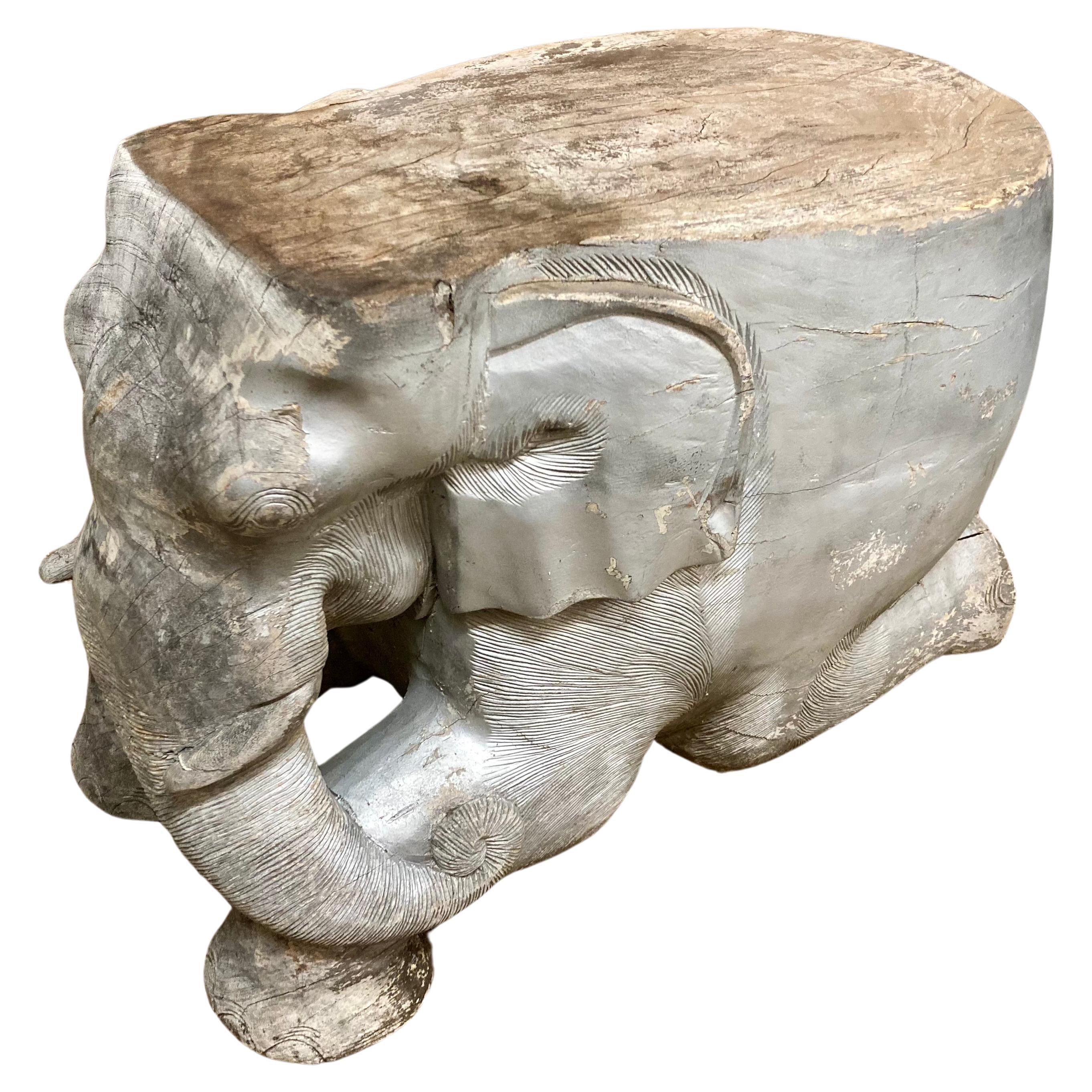 Carved Wood Elephant Cocktail Table/Seat Right Trunk For Sale at 1stDibs