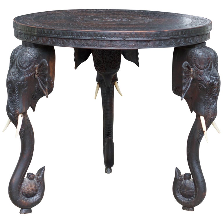 Carved Wood Elephant Form Side Table at 1stDibs