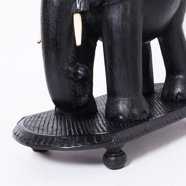 Carved Wood Elephant Stand For Sale at 1stDibs