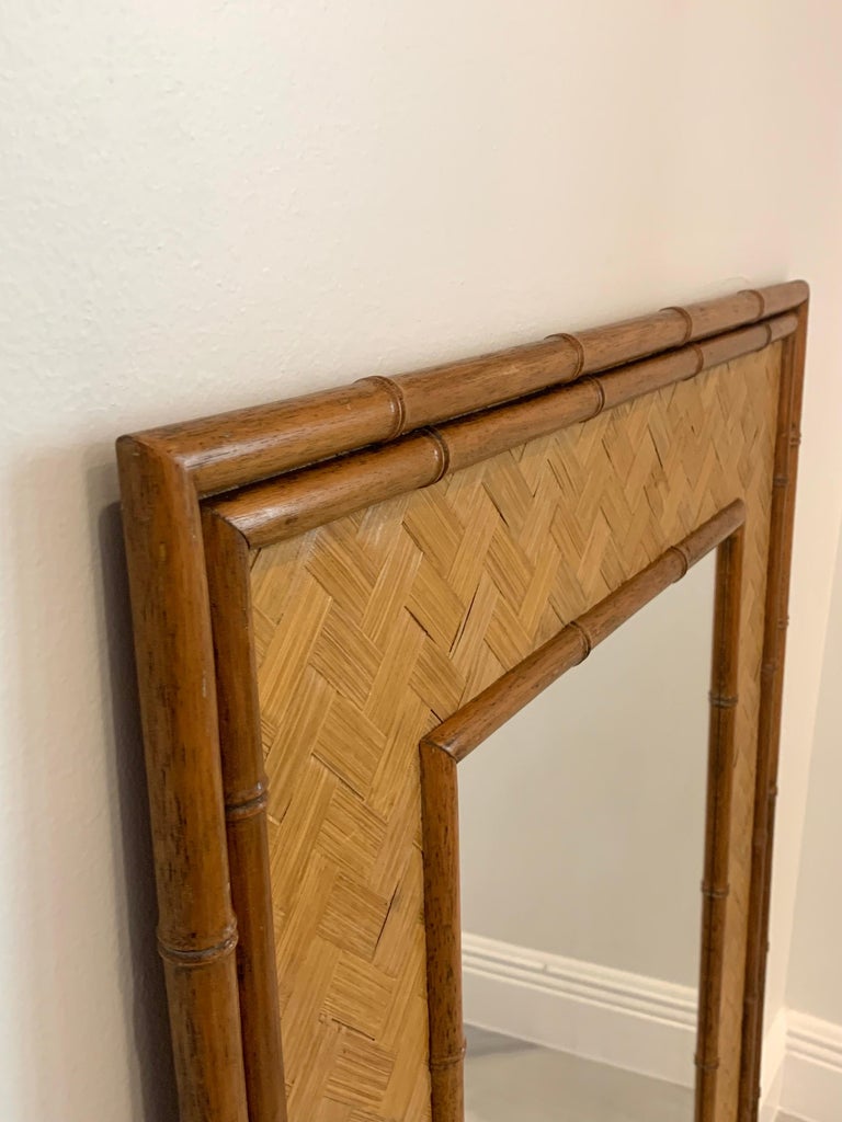 Carved Wood Faux Bamboo Mirror with Lattice Rattan circa 1970 For Sale ...