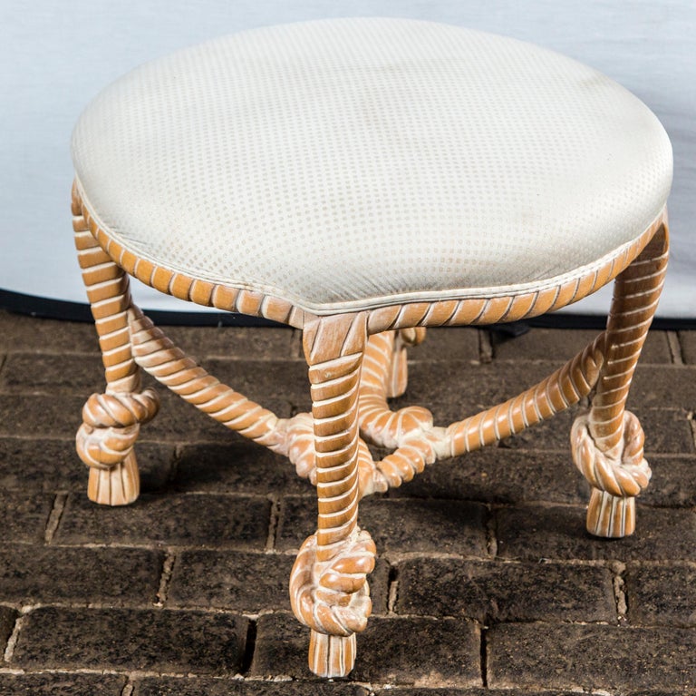 Carved Wood Faux Rope Circular Bench, French Style For Sale at 1stDibs