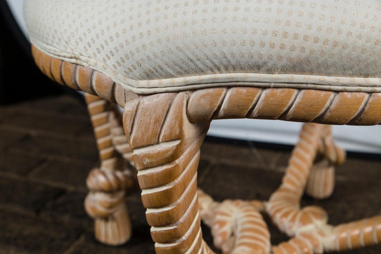 Carved Wood Faux Rope Circular Bench, French Style For Sale at 1stDibs
