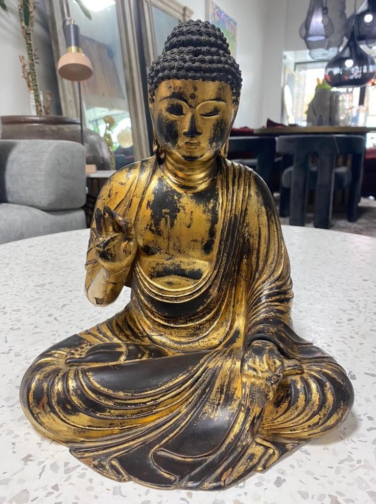 Carved Wood Gilt-Lacquered Sculpture of Seated Japanese Edo Buddha ...