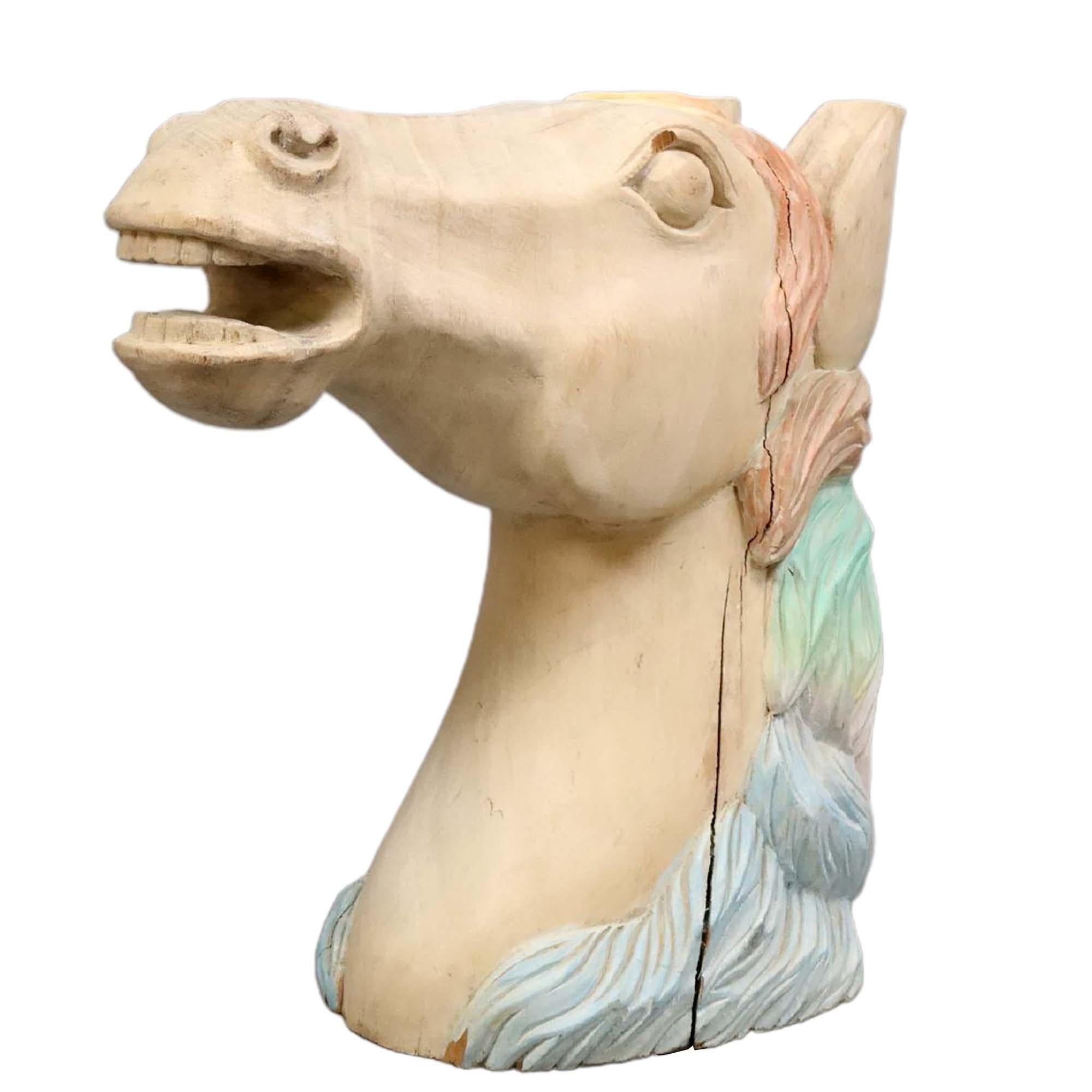 Pair of Carved Wood Horse Heads at 1stDibs
