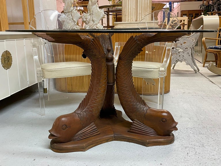 Carved Wood Koi Fish Pedestal Dining Table at 1stDibs | koi fish for ...
