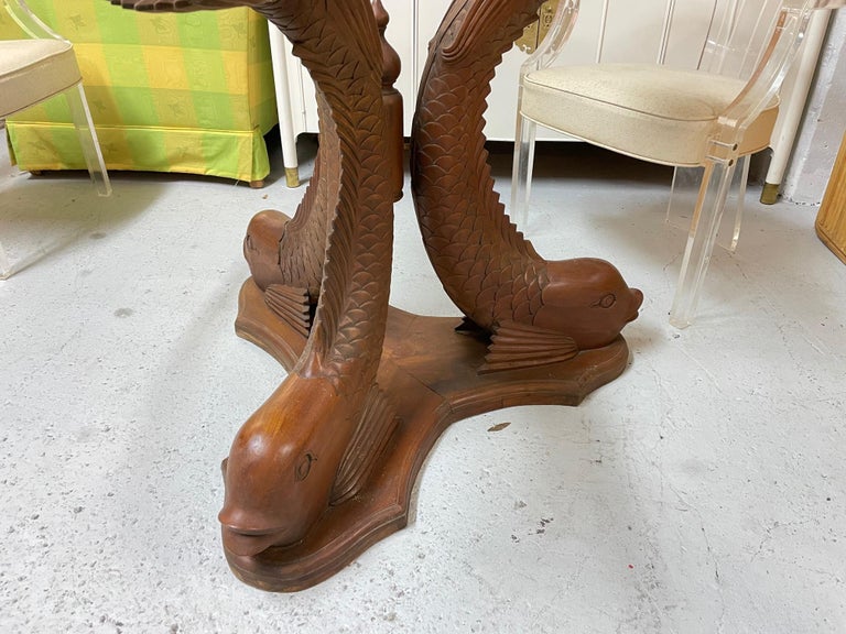 Carved Wood Koi Fish Pedestal Dining Table For Sale at 1stDibs | fish ...