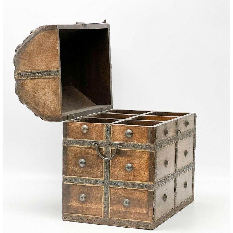 Carved Wood Patinated and Gilt Metal Treasure Chest Form Decanter ...