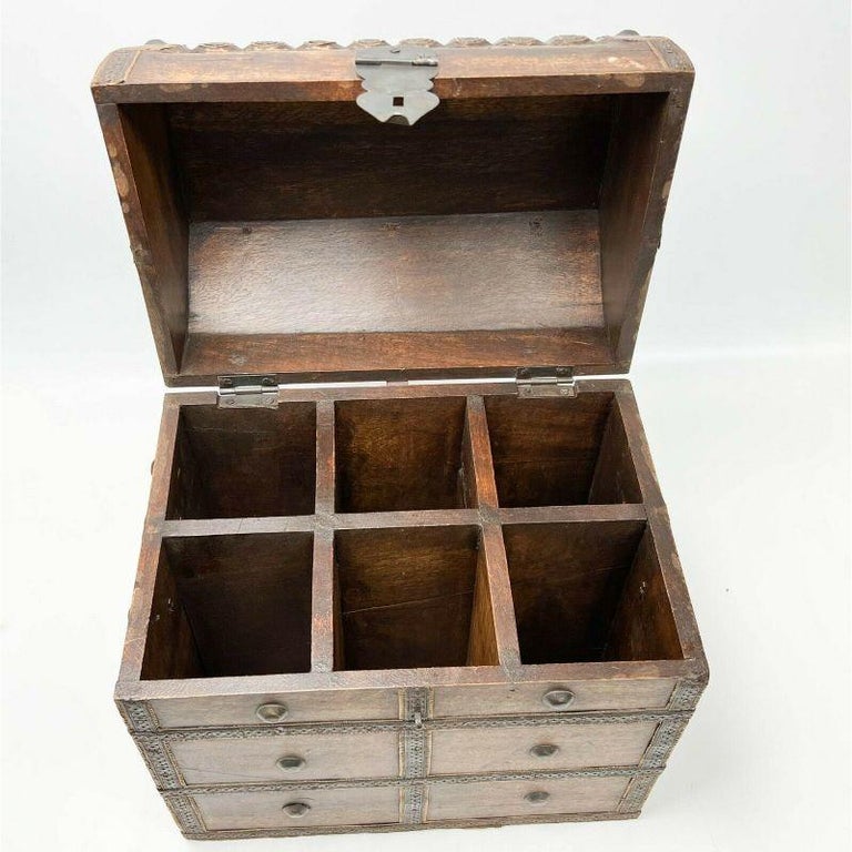Carved Wood Patinated and Gilt Metal Treasure Chest Form Decanter ...