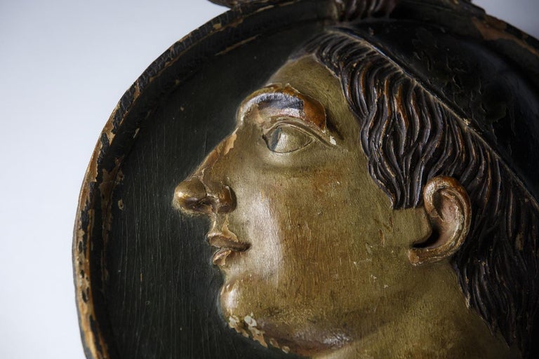 Carved Wood Relief Portrait Polychromed Roundel of a Young Roman For ...