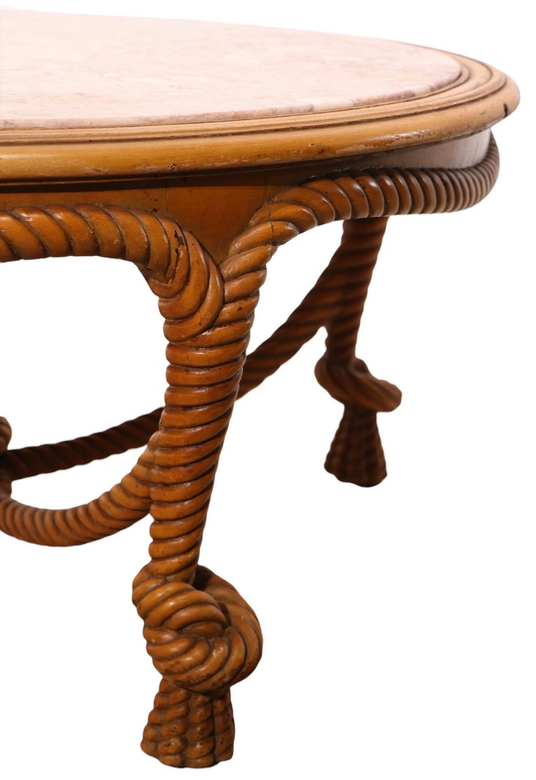 Carved Wood Rope Twist and Rouge Marble Top Coffee Table For Sale at ...