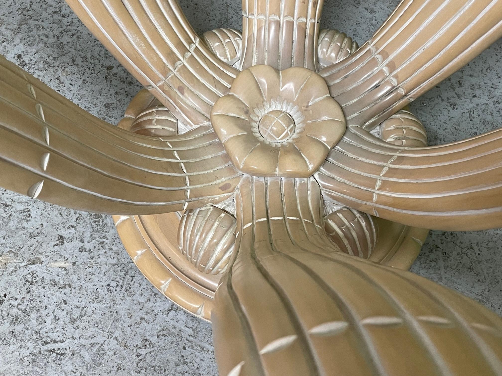 Carved Wood Sculptural Flower Motif Dining Table Base For Sale at 1stDibs