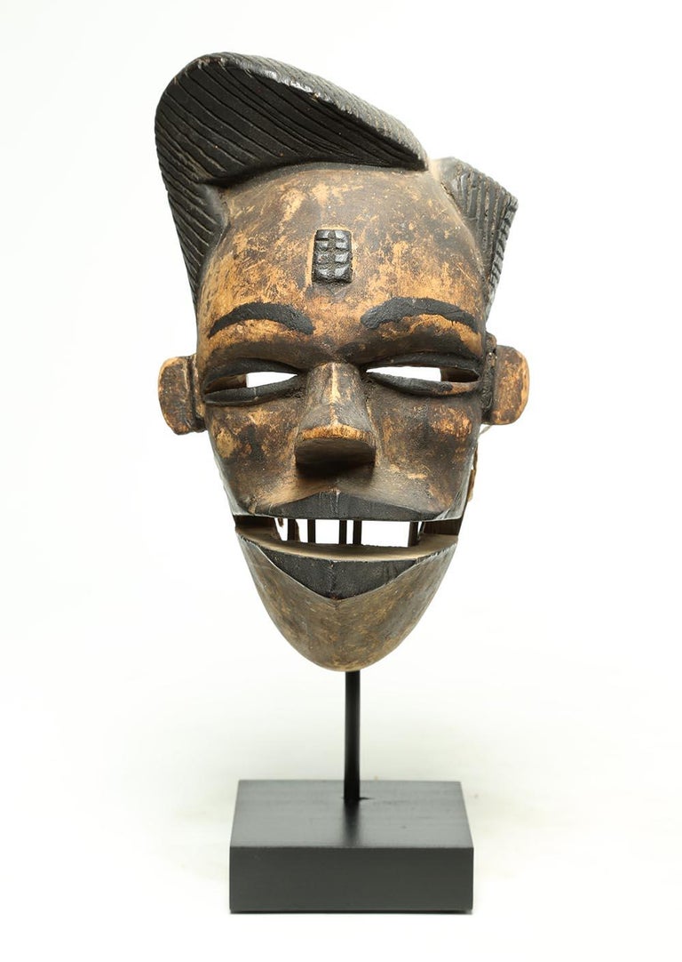 Carved Wood Tribal Ogoni Mask with Movable Jaw, Stylish Hair, Nigeria ...