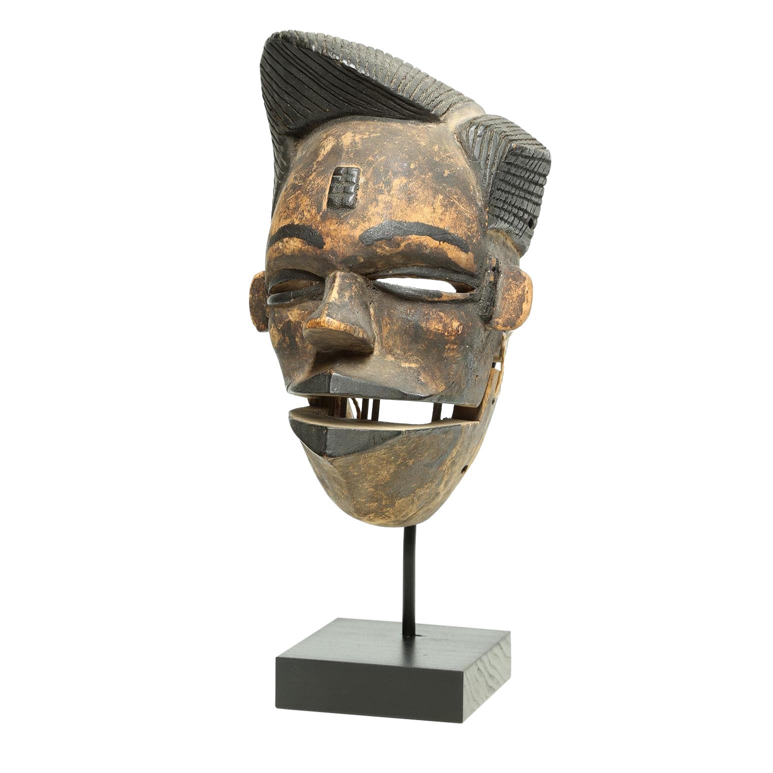 Carved Wood Tribal Ogoni Mask with Movable Jaw, Stylish Hair, Nigeria ...
