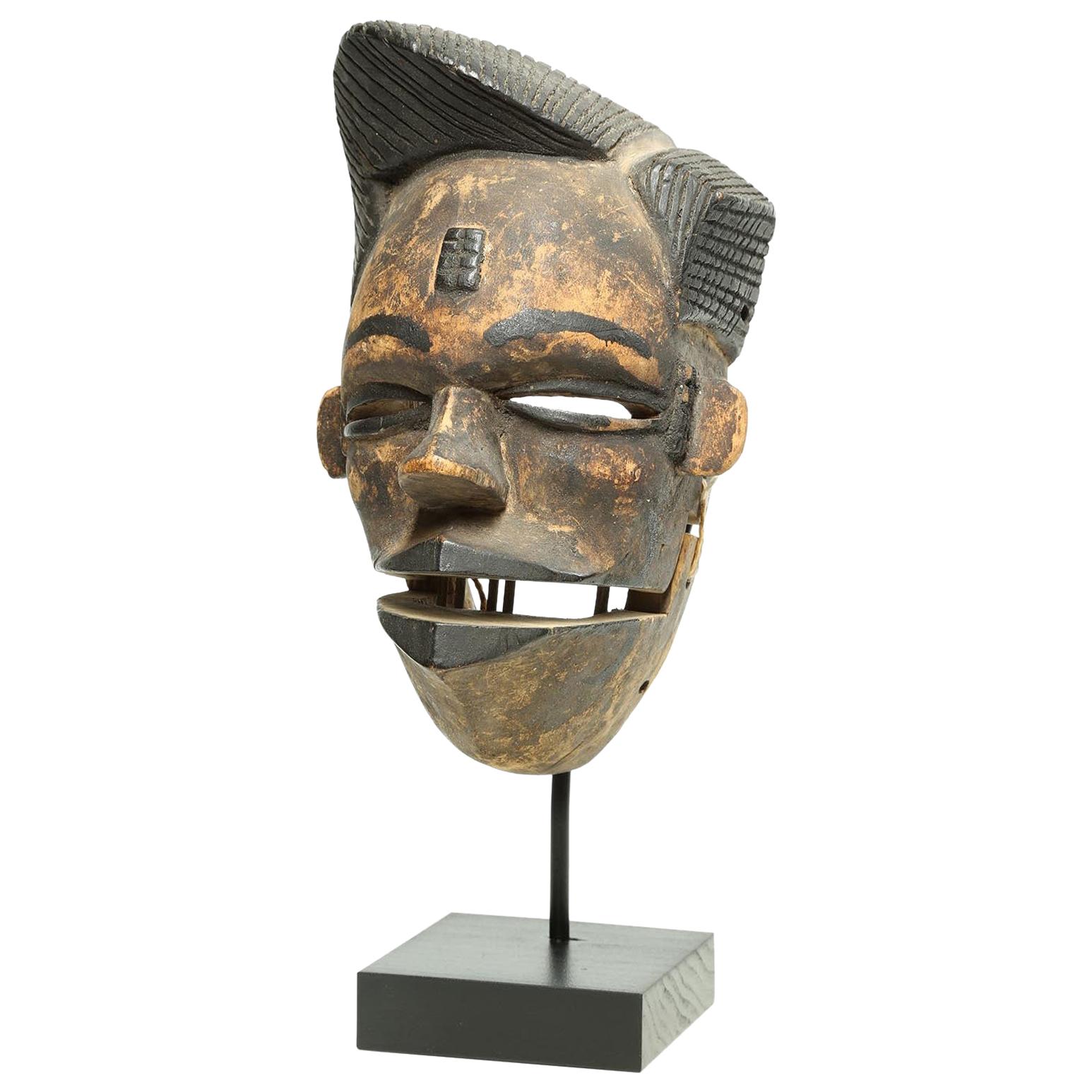 Carved Wood Tribal Ogoni Mask with Movable Jaw, Stylish Hair, Nigeria ...