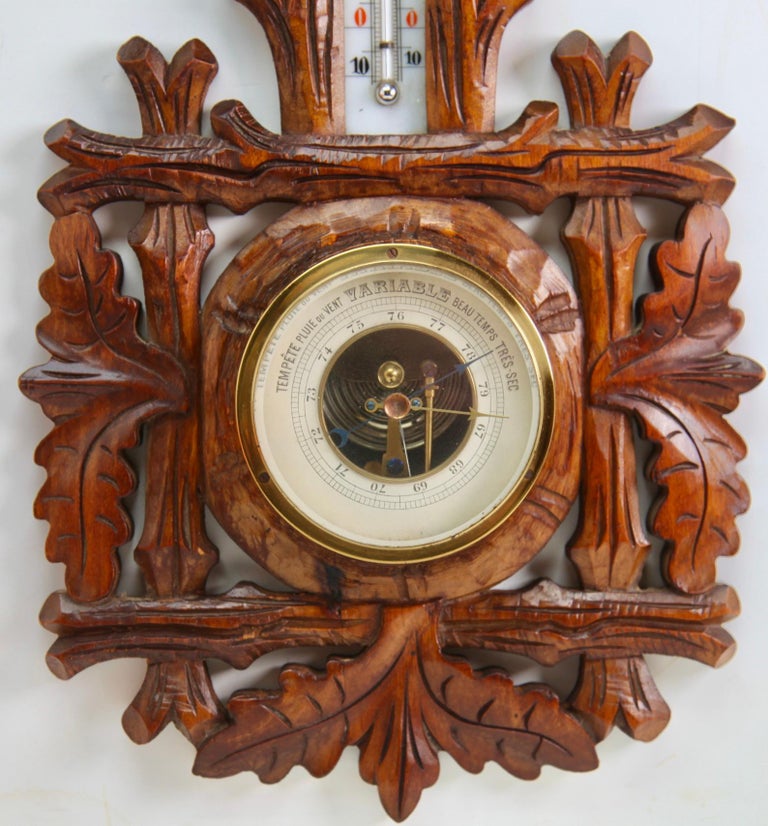 Carved Wooden Antique French Barometer with Thermometer, Number 9432 ...