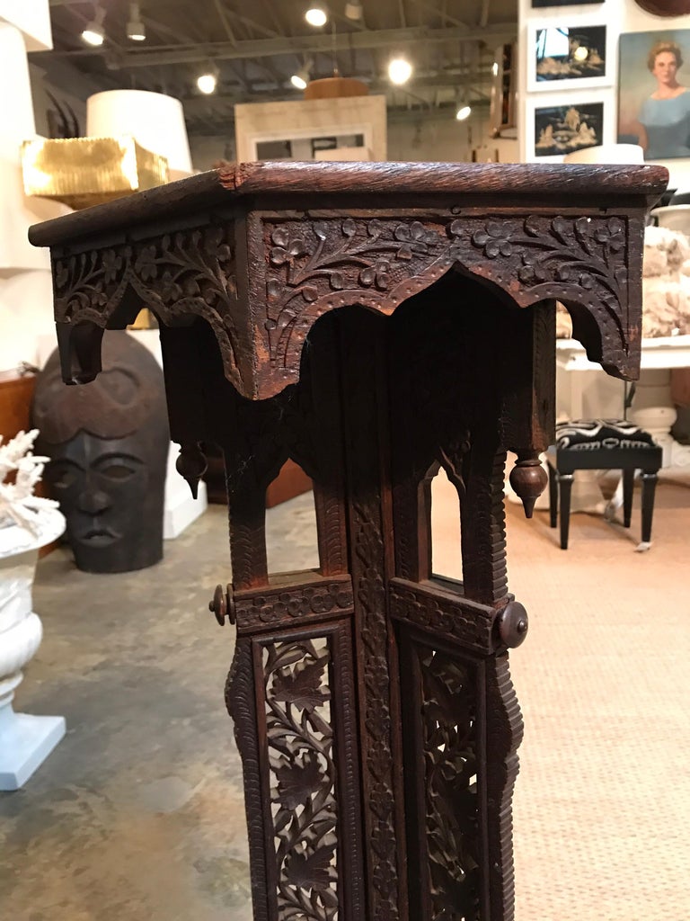 Carved Wooden Indian Plant Stand For Sale at 1stDibs | carved plant ...