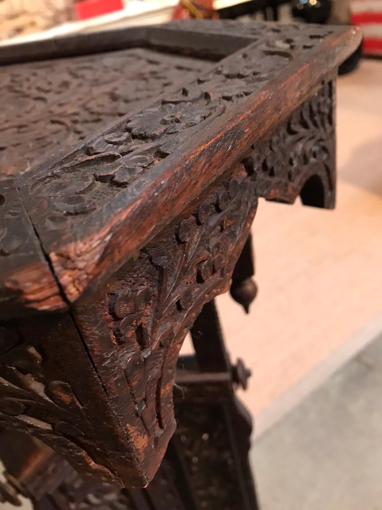Carved Wooden Indian Plant Stand For Sale at 1stDibs | carved plant ...