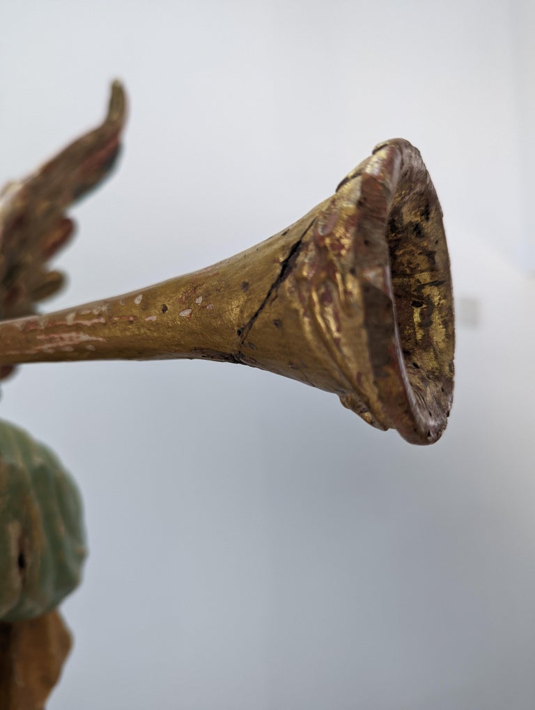 Carving of Angel in Polychrome Wood For Sale at 1stDibs