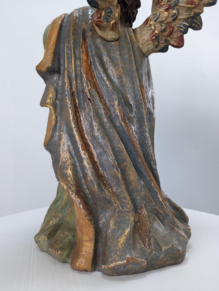 Carving of Angel in Polychrome Wood For Sale at 1stDibs
