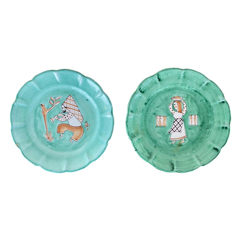CAS Vietri Ceramic Plates with Figure Motif, Italy - a Pair For Sale at ...