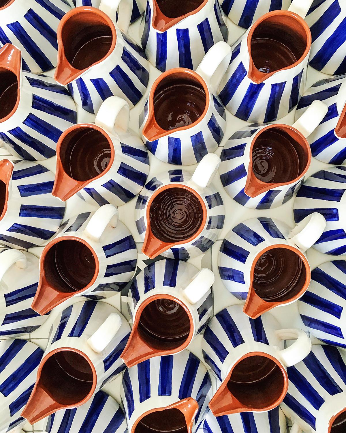 Casa Cubista Medium Striped Handmade Pitcher in Blue and White For Sale ...