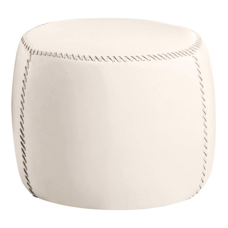 Casablanca White Leather Pouf For Sale at 1stDibs