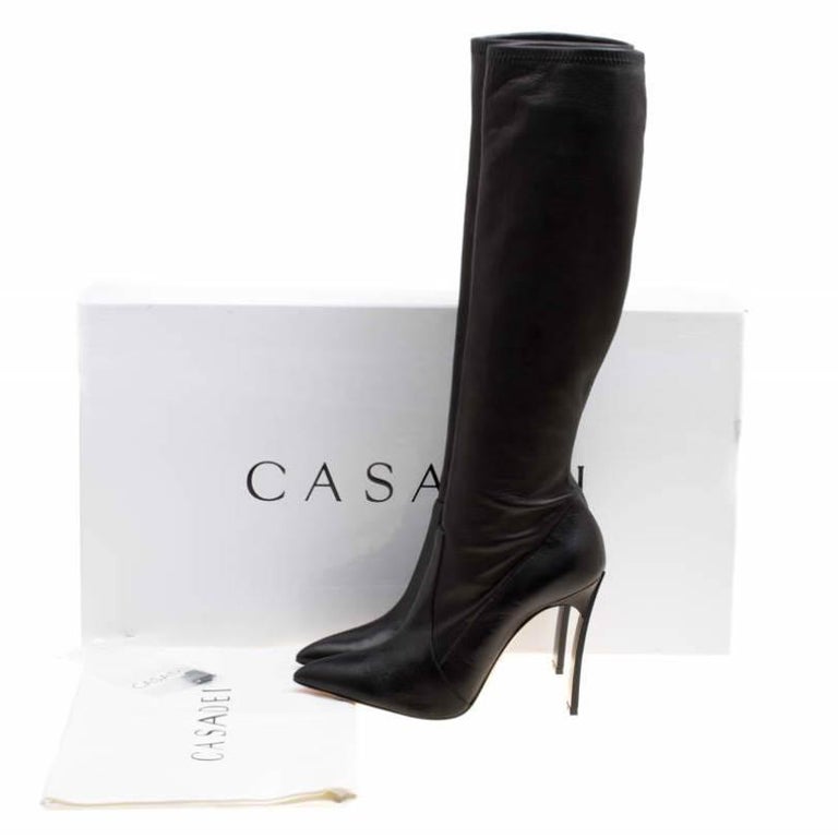 Casadei Black Leather Pointed Toe Knee Length Boots Size 41 For Sale At