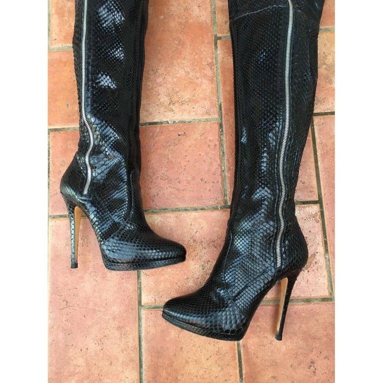 Casadei Exotic Leathers Python Boots in Black For Sale at 1stDibs