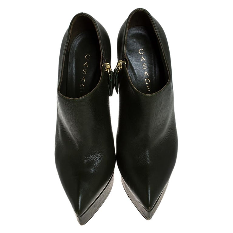 Casadei Green Leather Platform Pointed Toe Ankle Booties Size 37 For ...