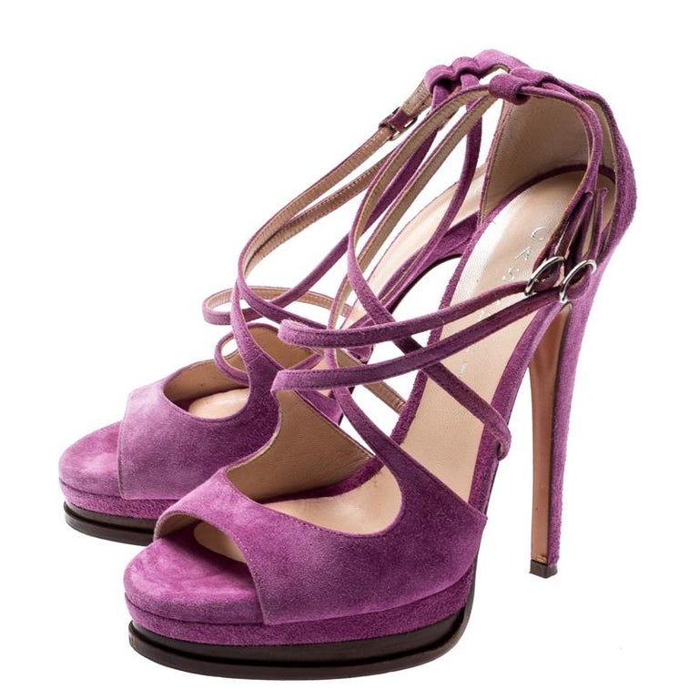 Casadei Purple Suede Cross Strap Platform Sandals Size 37.5 For Sale at ...