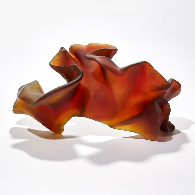Cascade, an Intense Dark Amber / Orange Cast Glass Sculpture by Monette ...