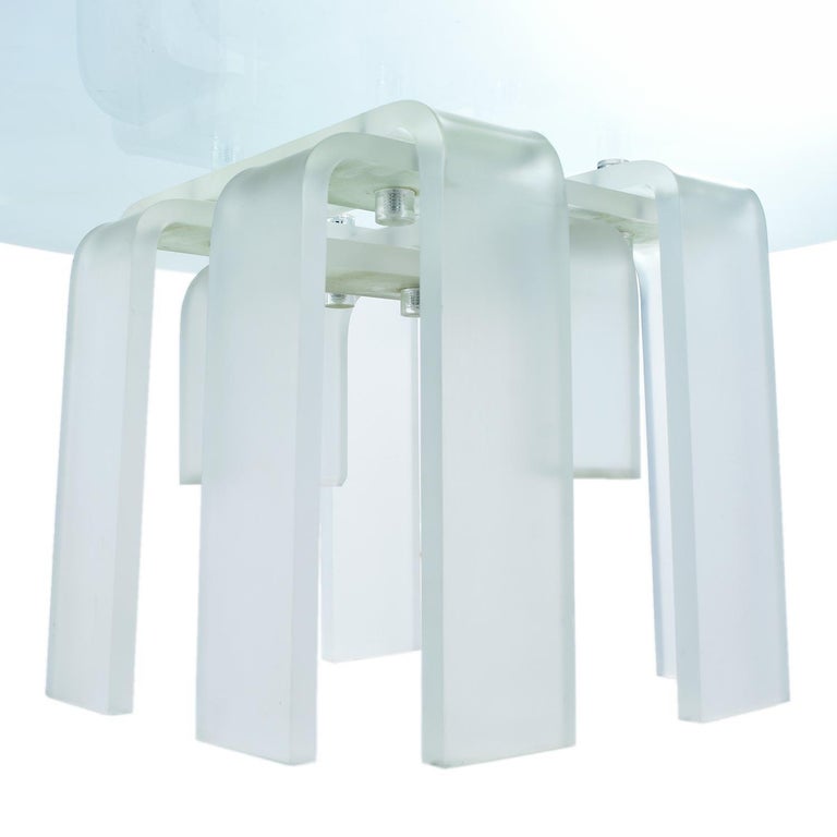 Cascading Leg Frosted Lucite Acrylic Coffee Table with Round Glass Top ...