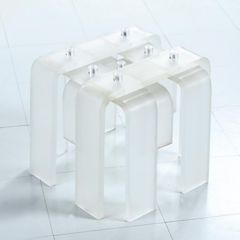 Cascading Leg Frosted Lucite Acrylic Coffee Table with Round Glass Top ...