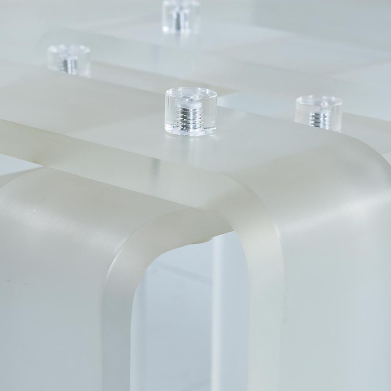 Cascading Leg Frosted Lucite Acrylic Coffee Table with Round Glass Top ...