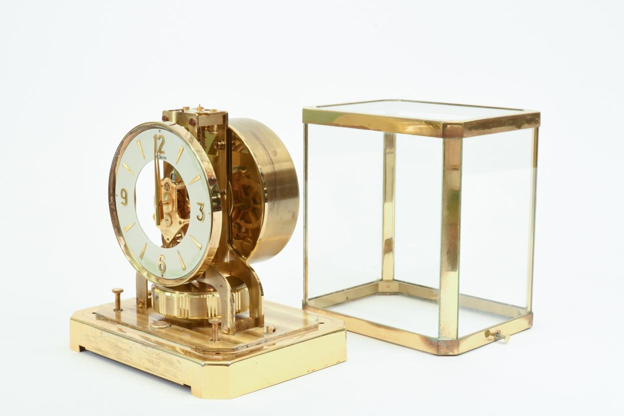 Case Glass / Brass Jaeger Le Coultre Desk Clock at 1stDibs