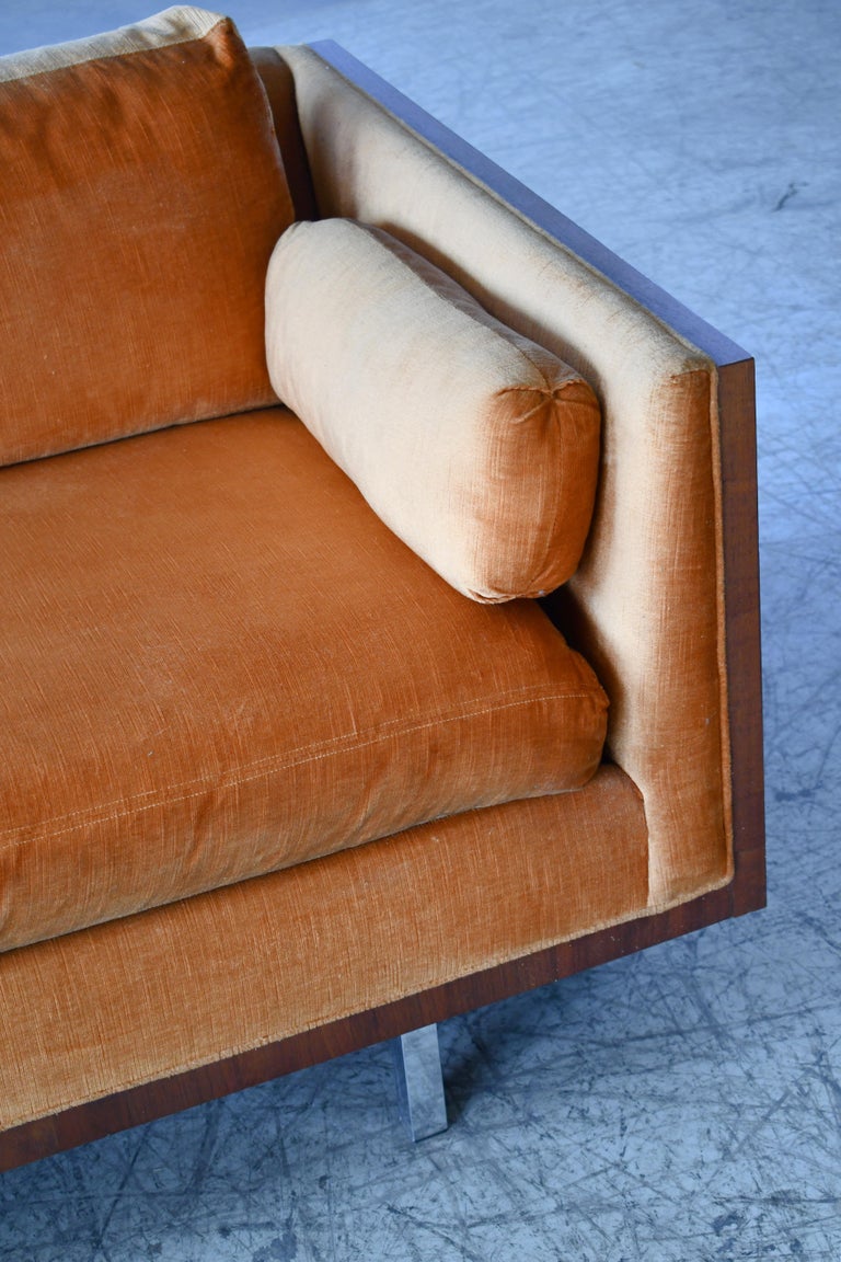 Case Sofa by Milo Baughman in Walnut with Chrome Legs, 1960-70's at 1stDibs