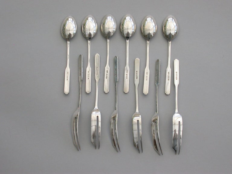 Cased Set 12 Silver and Enamel Pastry Spoons and Forks by Liberty and ...