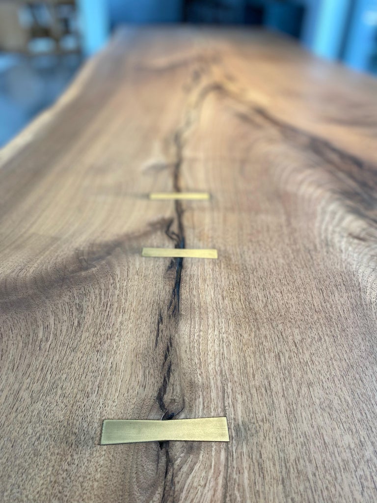 Casey McCafferty Walnut Slab Dining Table with Brass Butterfly Joints ...