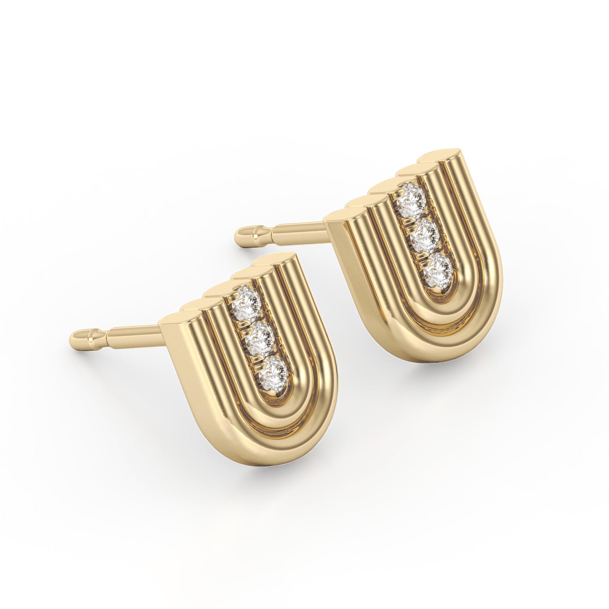 Casey Perez 14k Banded Gold Nova Studs with Diamond Pave For Sale at 1stDibs