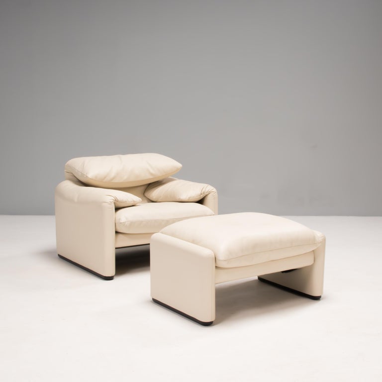 Cassina by Vico Magistretti Maralunga Cream Leather Sofa, Armchair and ...