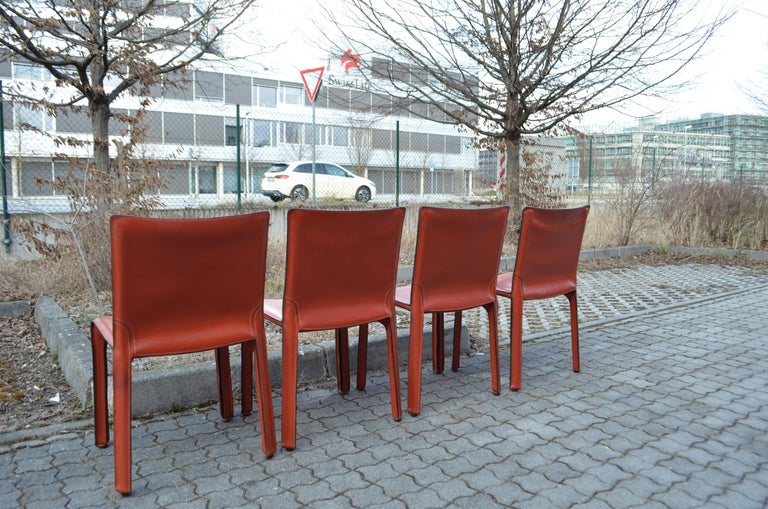 Cassina Cab 412 China Red Leather Dining Chair Set Of 4 For Sale At 1stdibs